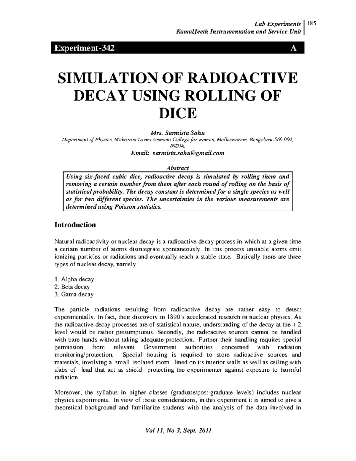 Simulation of Radio Active decay - Lab Experiments KamalJeeth ...