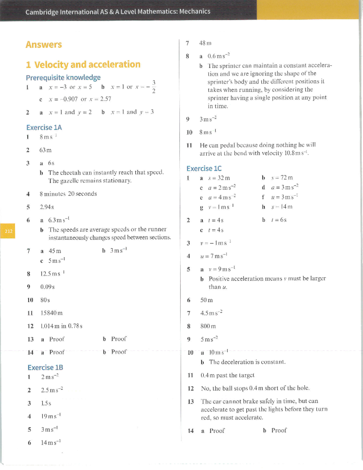 Cambridge International AS A Level Mathematics: Mechanics Answer Key ...