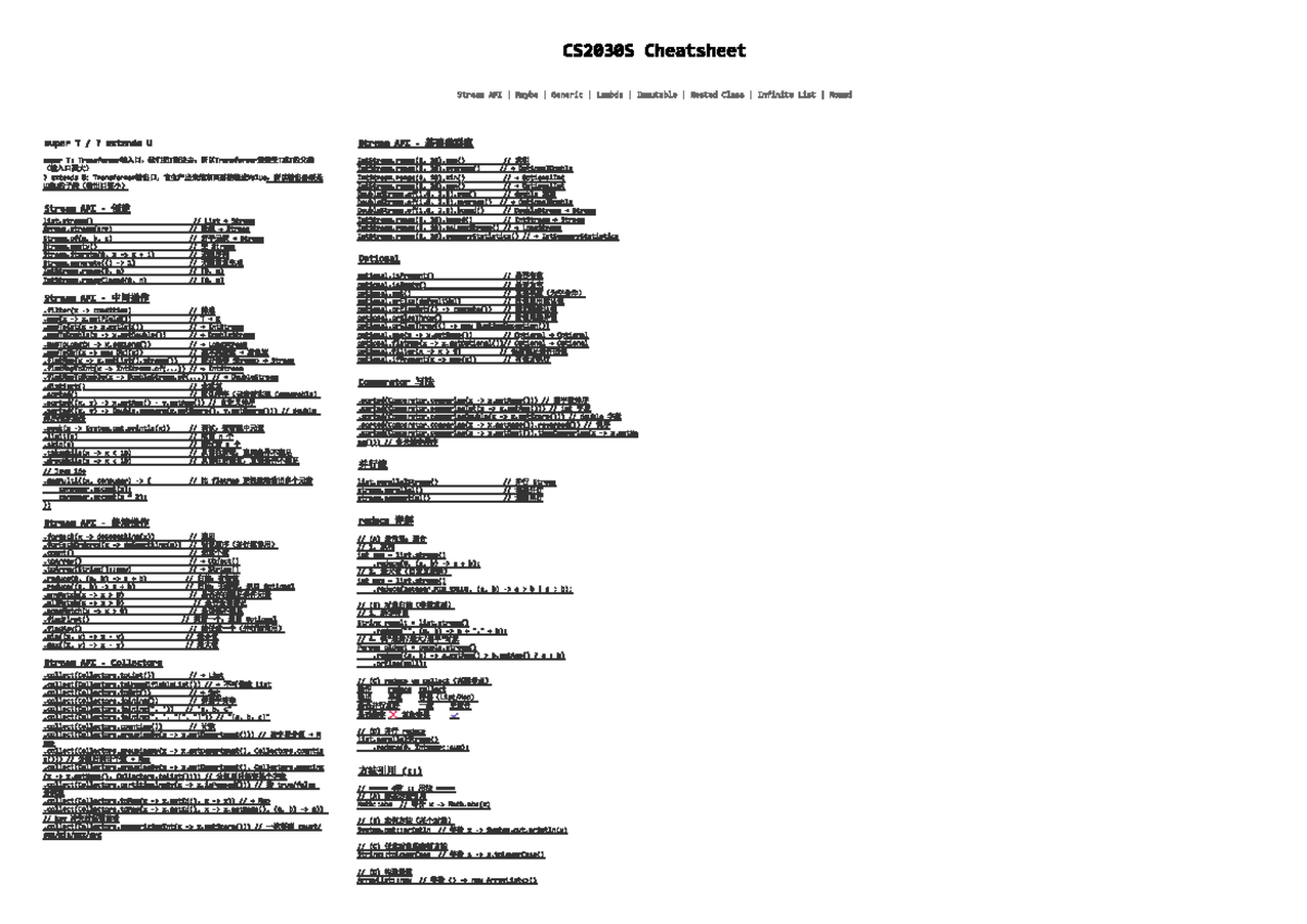 CS2030S Cheatsheet: Stream API Overview and Examples - Studocu