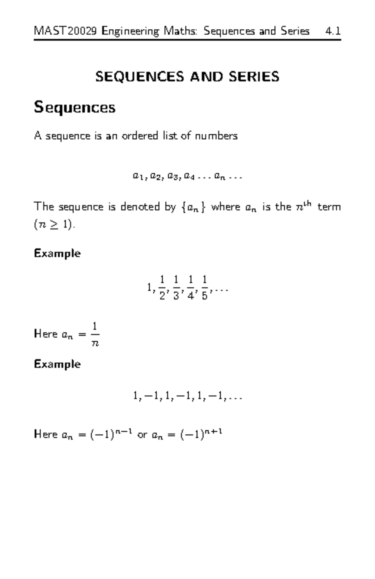 Revision of Sequences - N/A - SEQUENCES AND SERIES Sequences A sequence is an ordered list of ...