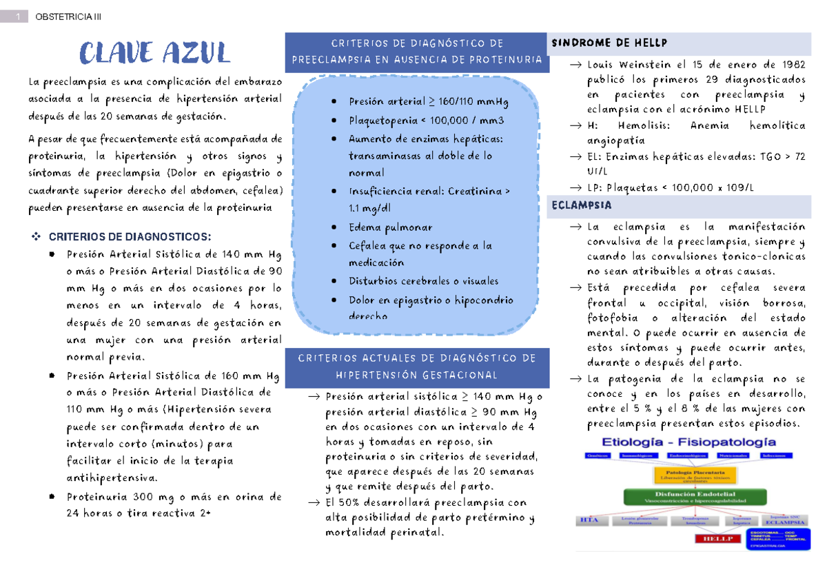 Clave Azul: Manejo de Preeclampsia y Eclampsia en Obstetricia - Studocu