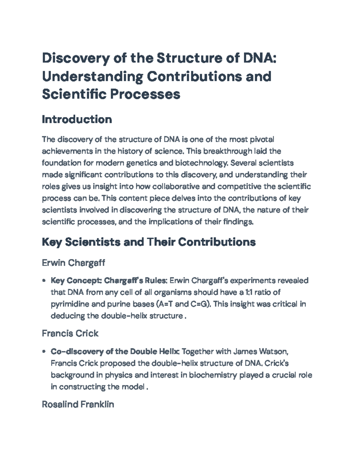 Understanding the Discovery of DNA Structure: Contributions & Ethics ...