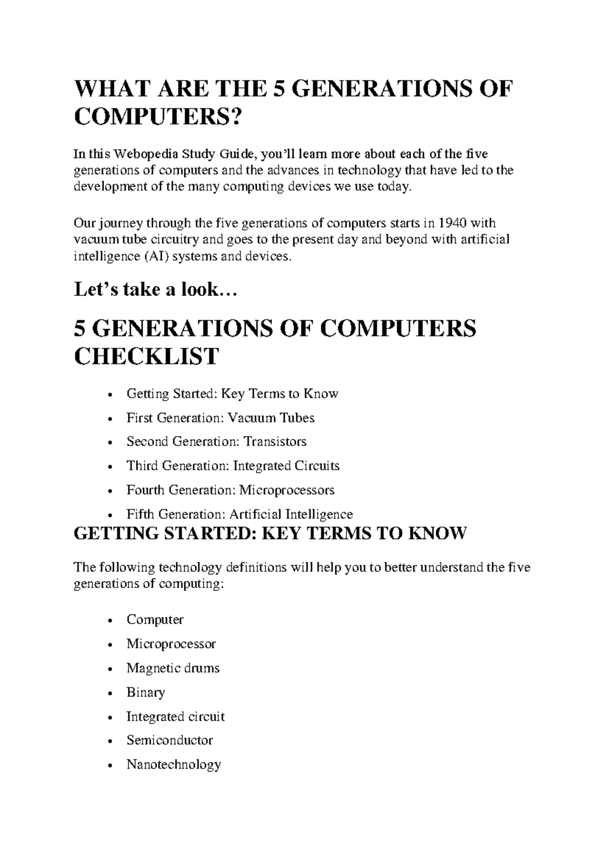 Exploring the 5 Generations of Computers: A Comprehensive Guide - Studocu