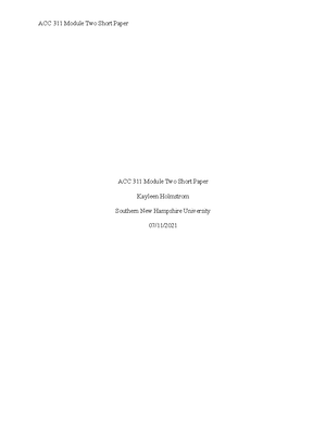 ACC 311 Final Project II Student Workbook - Southern New Hampshire University Final Project II ...