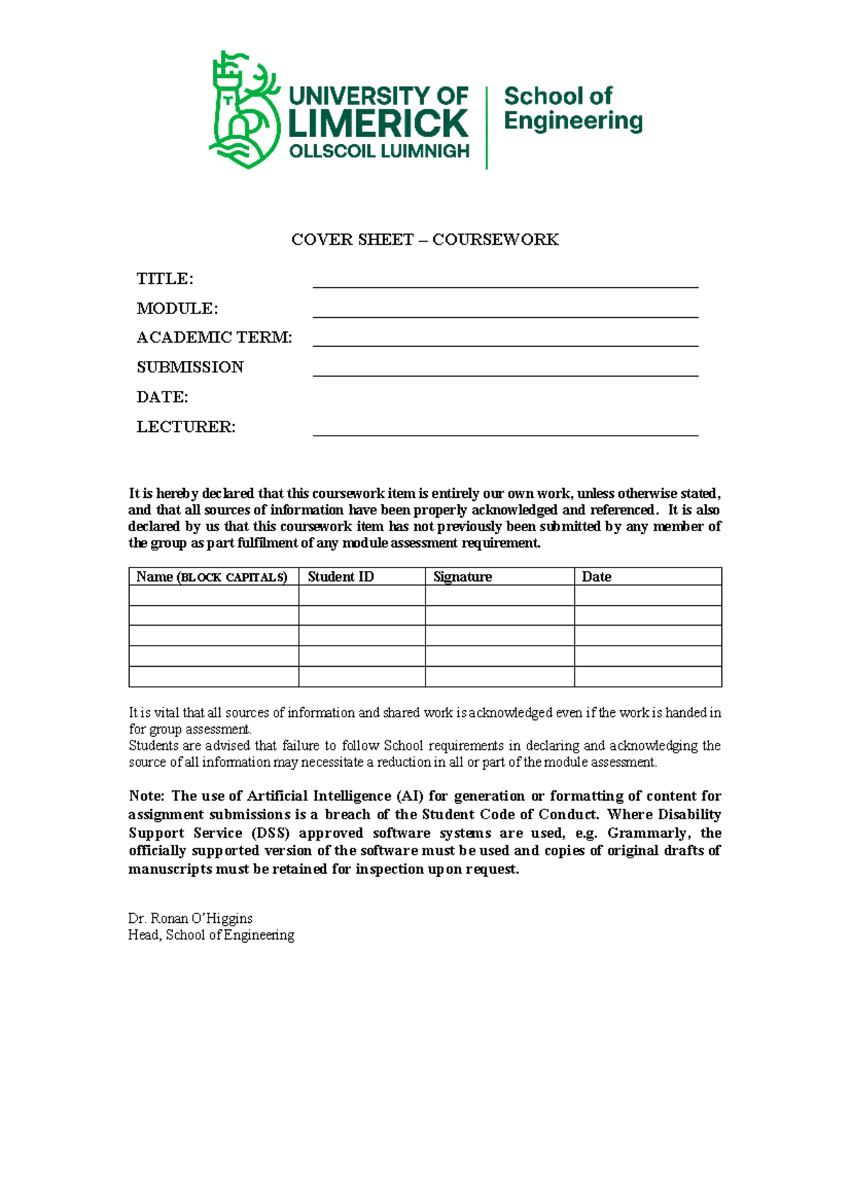 SOE Coursework Cover Sheet - 2024 Submission Template - Studocu