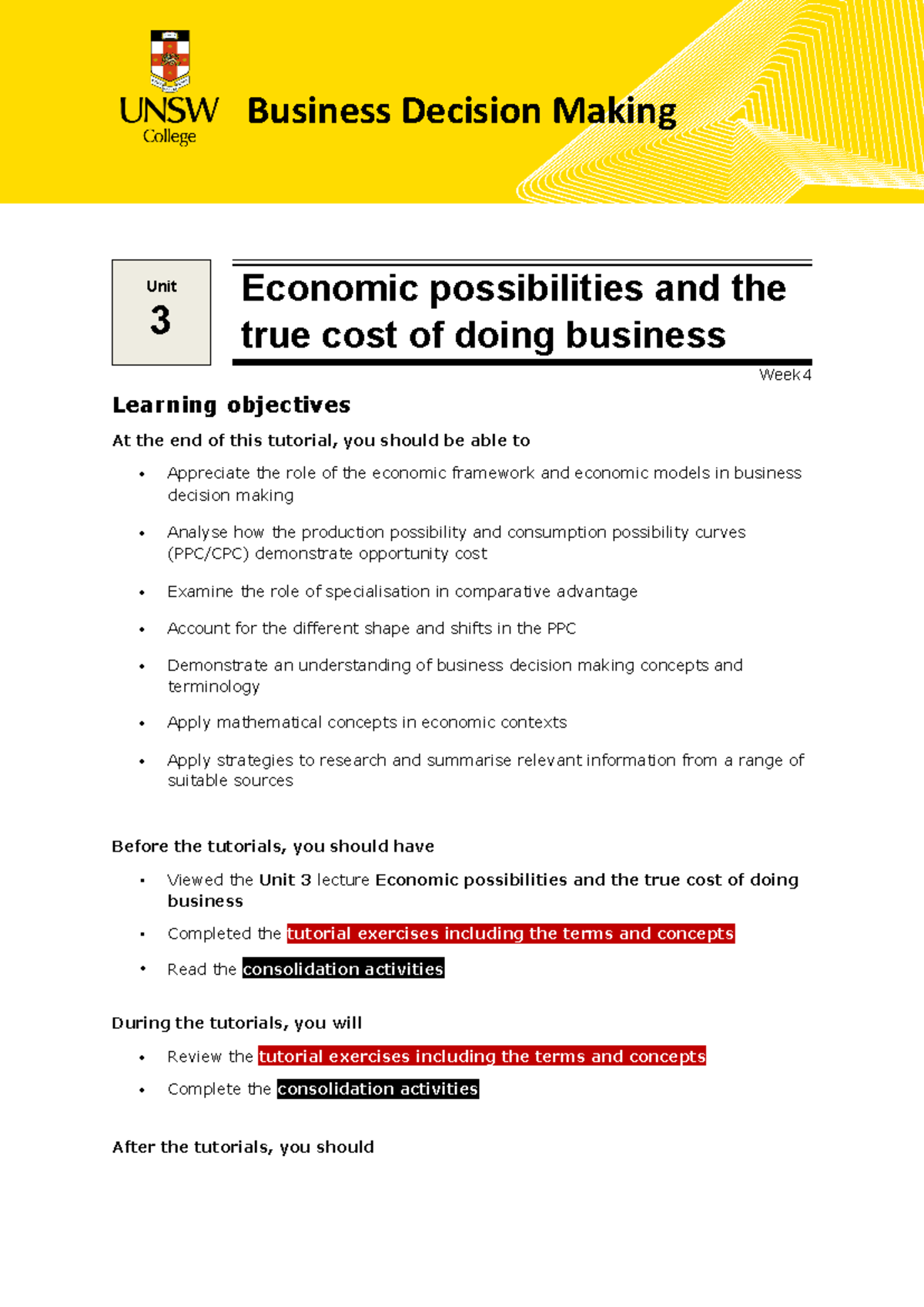 Unit 3 Economic possibilities tutorial - Business Decision Making Unit ...