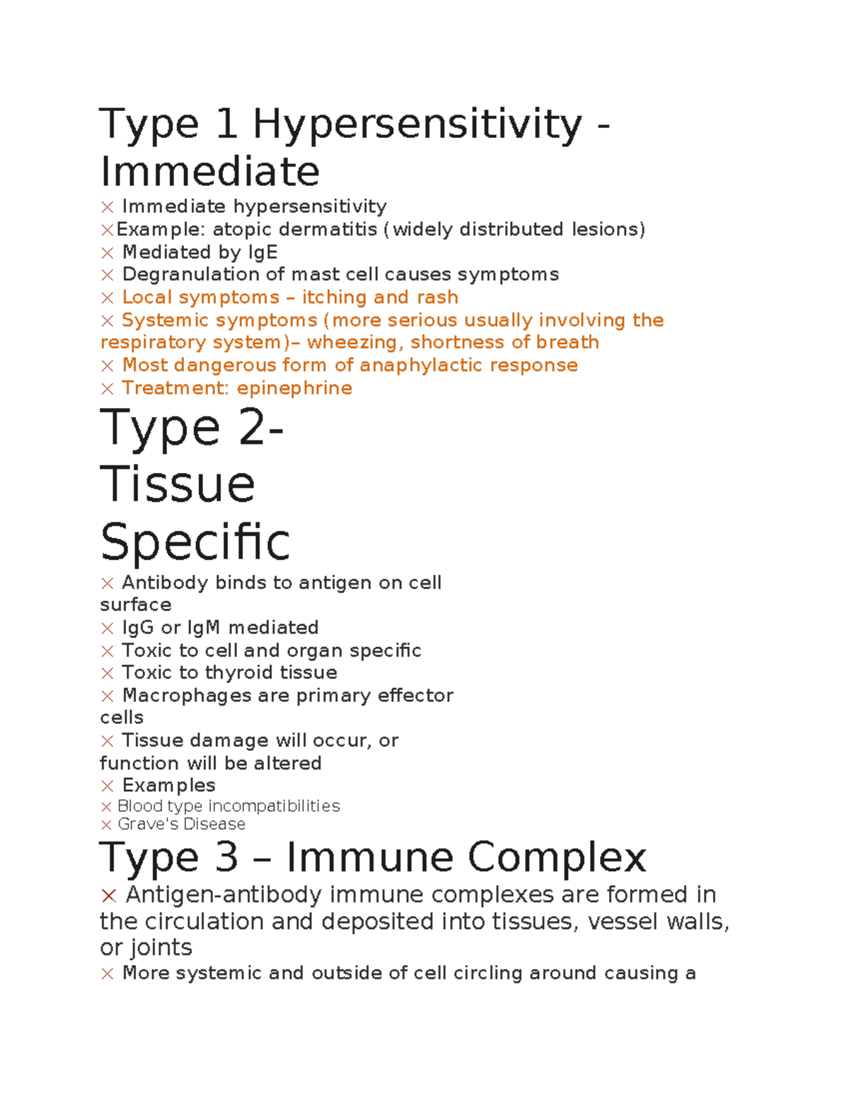 NR507 Midterm Notes - Type 1 Hypersensitivity - Immediate Immediate ...