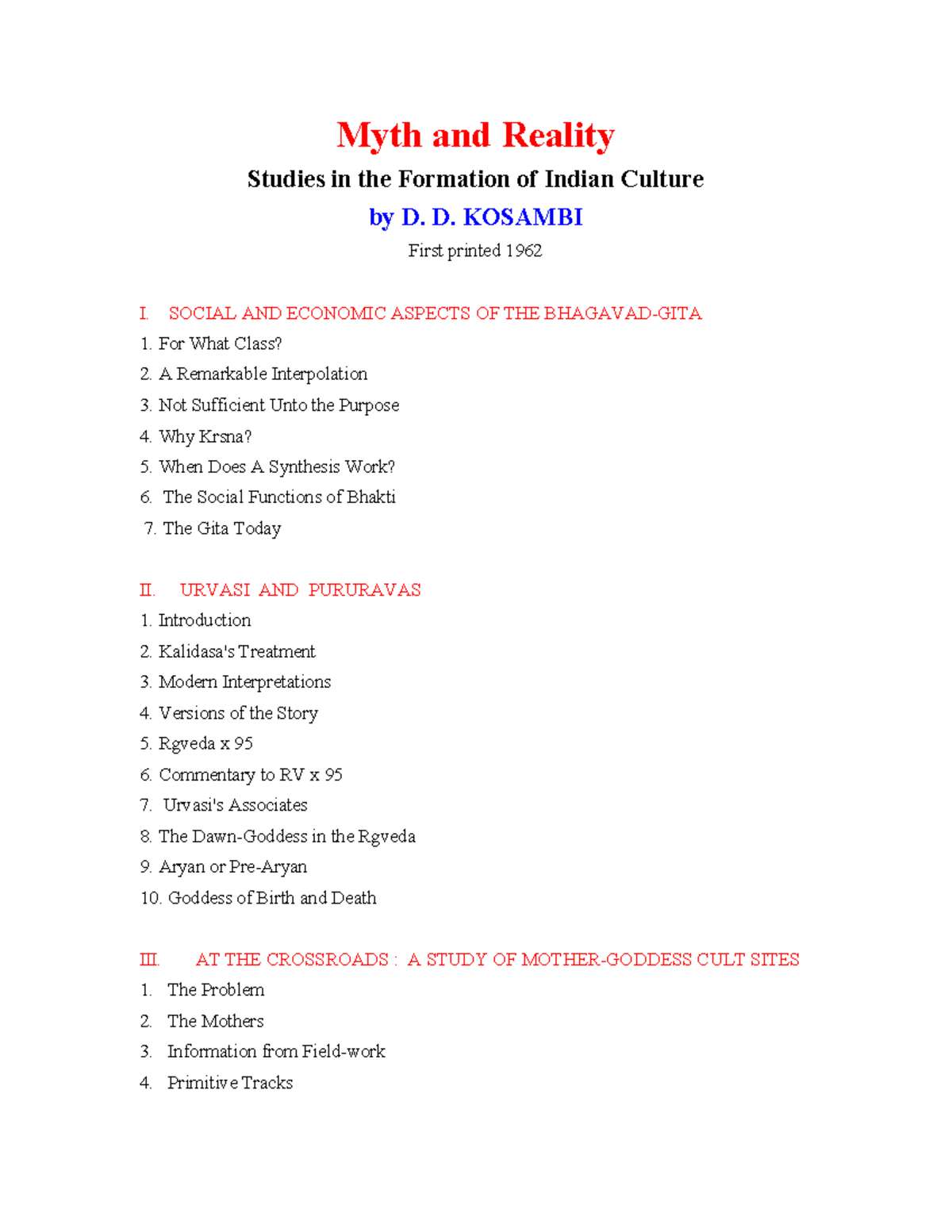 Myth and Reality in Indian Culture: A Study of D.D. Kosambi's Work ...