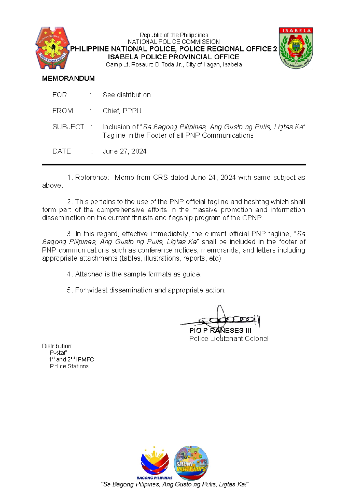 Inclusion of "Sa Bagong Pilipinas" Tagline in PNP Communications - Studocu