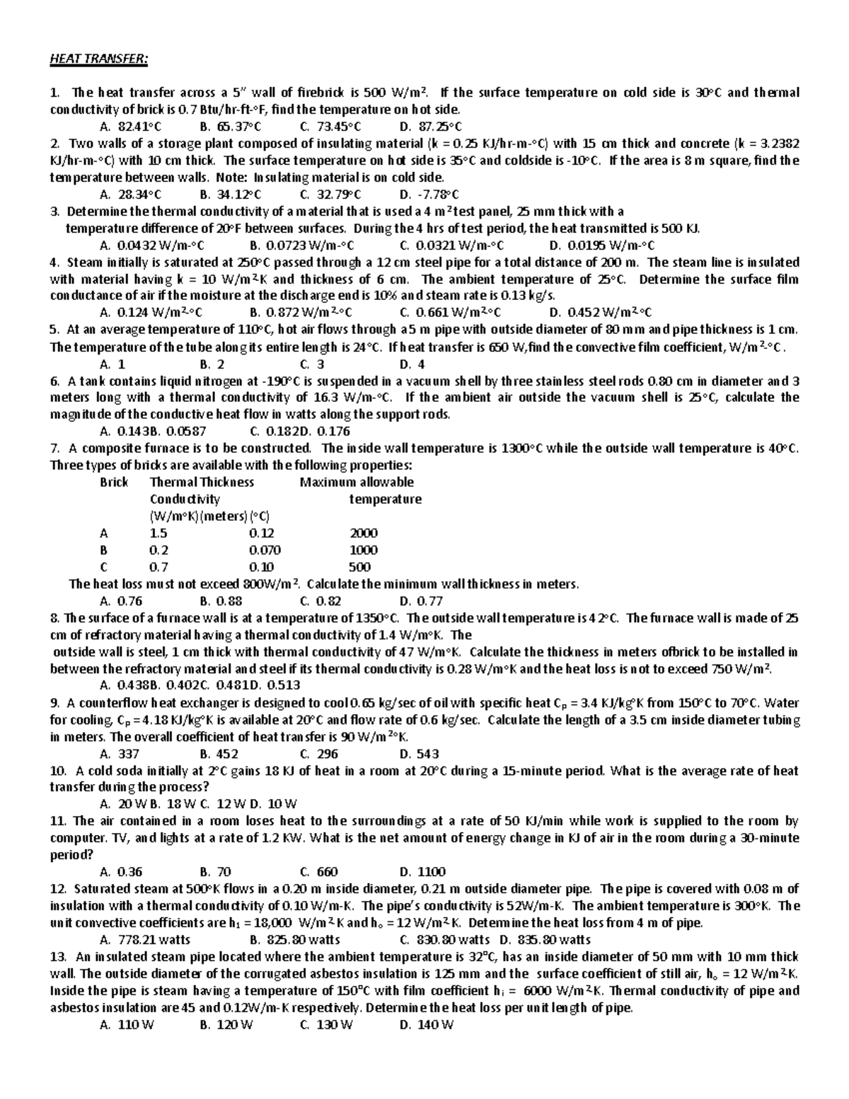 HEAT TRANSFER: Case Studies and Calculations for Thermal Conductivity ...