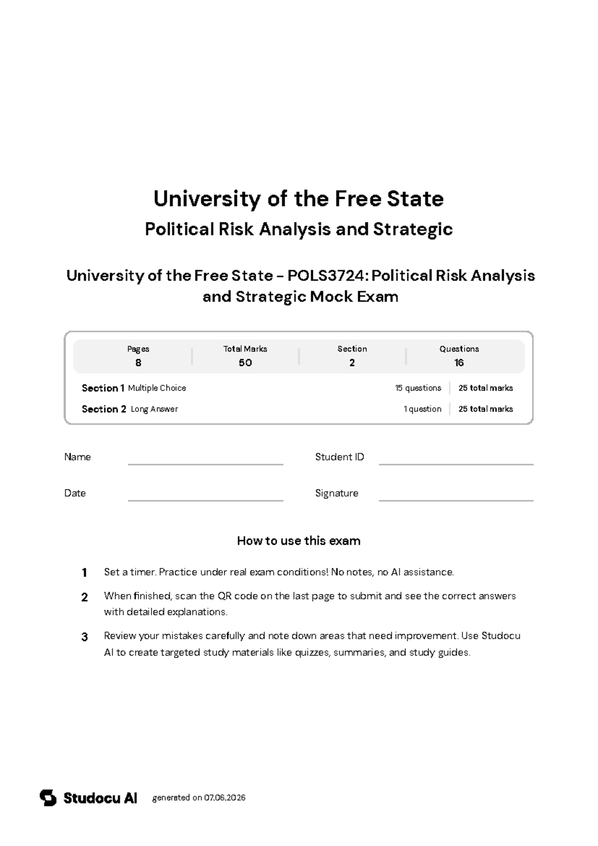 POLS3724: Political Risk Analysis Mock Exam - Studocu