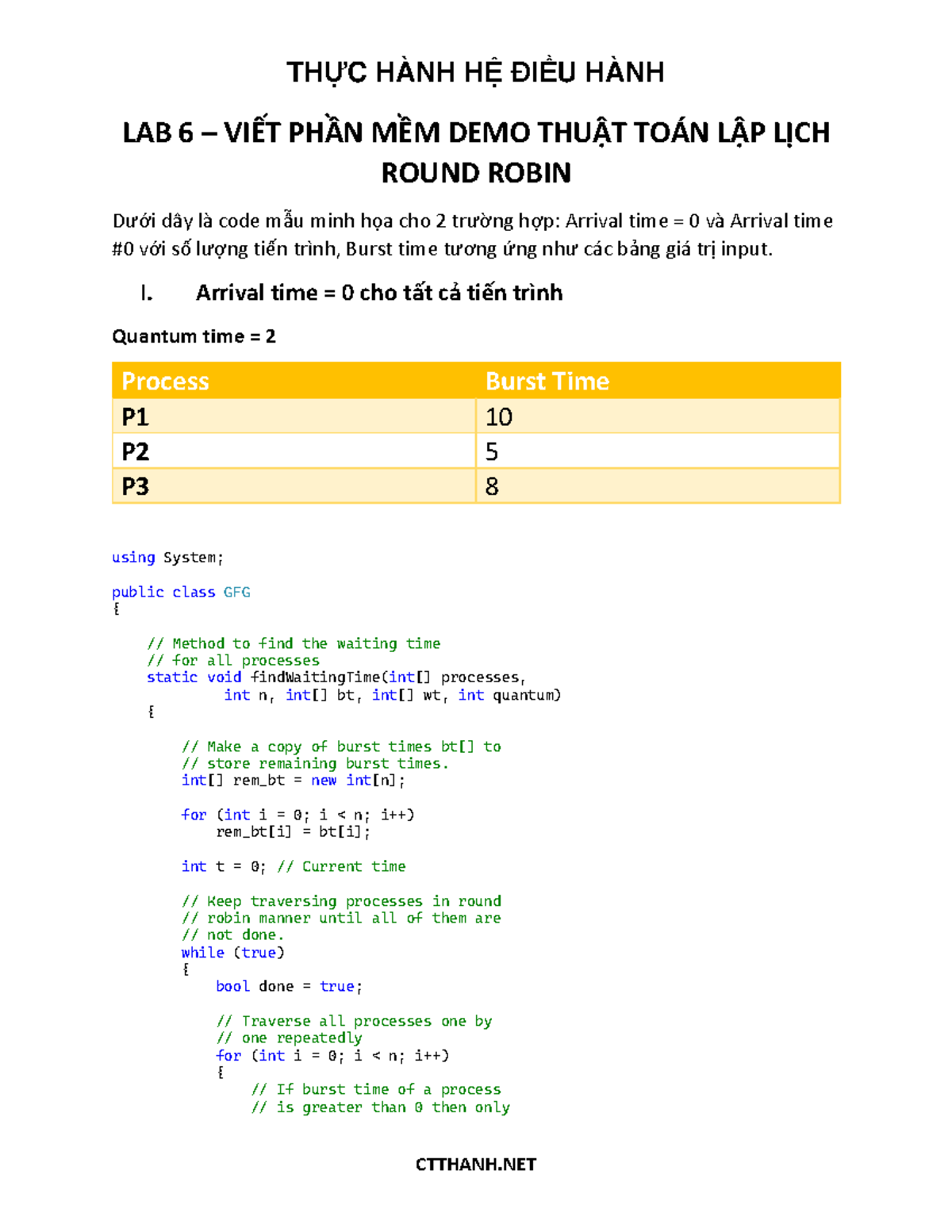 LAB 6: Round Robin Algorithm Demo & Sample Code Implementation - Studocu