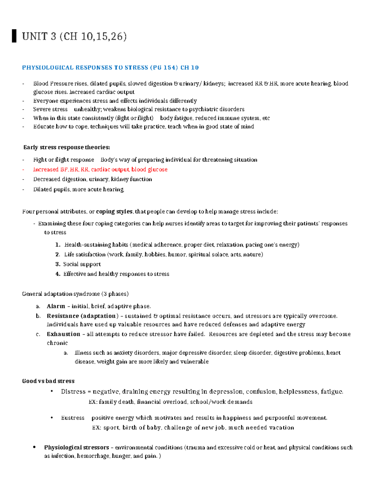 MH 2 Study Guide: Physiological Responses to Stress & Coping Mechanisms ...
