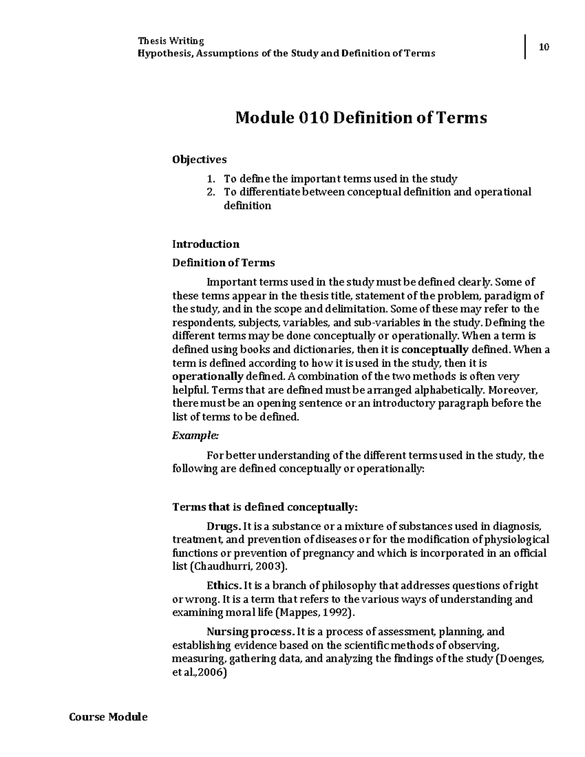 Week 7 - Lesson 10: Defining Key Terms in Thesis Writing - Studocu