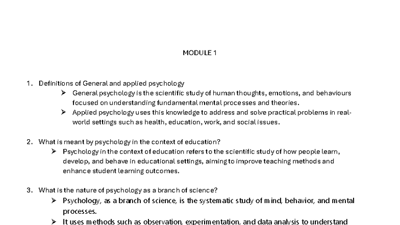 Psychology Revision Module 1: Key Concepts and Theories - Studocu