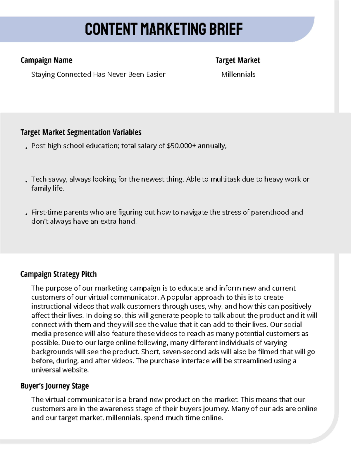 D176 Task 1 - Marketing Brief for Virtual Communicator Product - Studocu