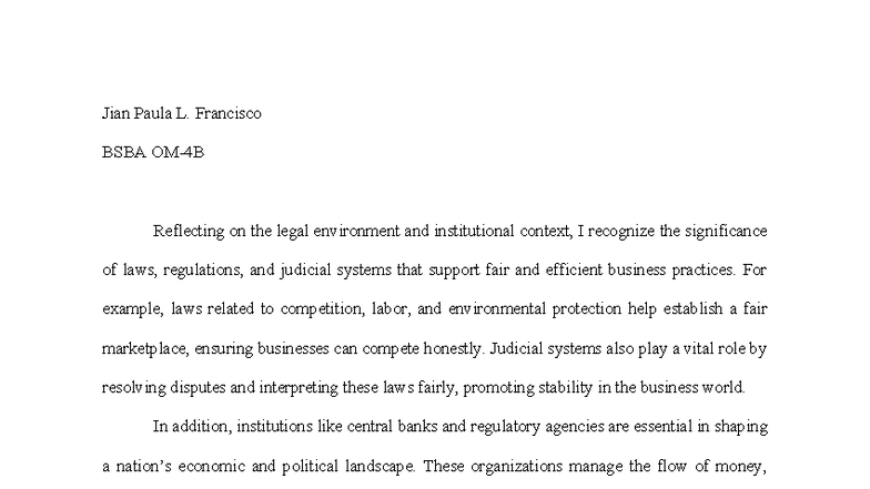 BSBA Essay Notes: Legal Environment & Institutional Context - Studocu