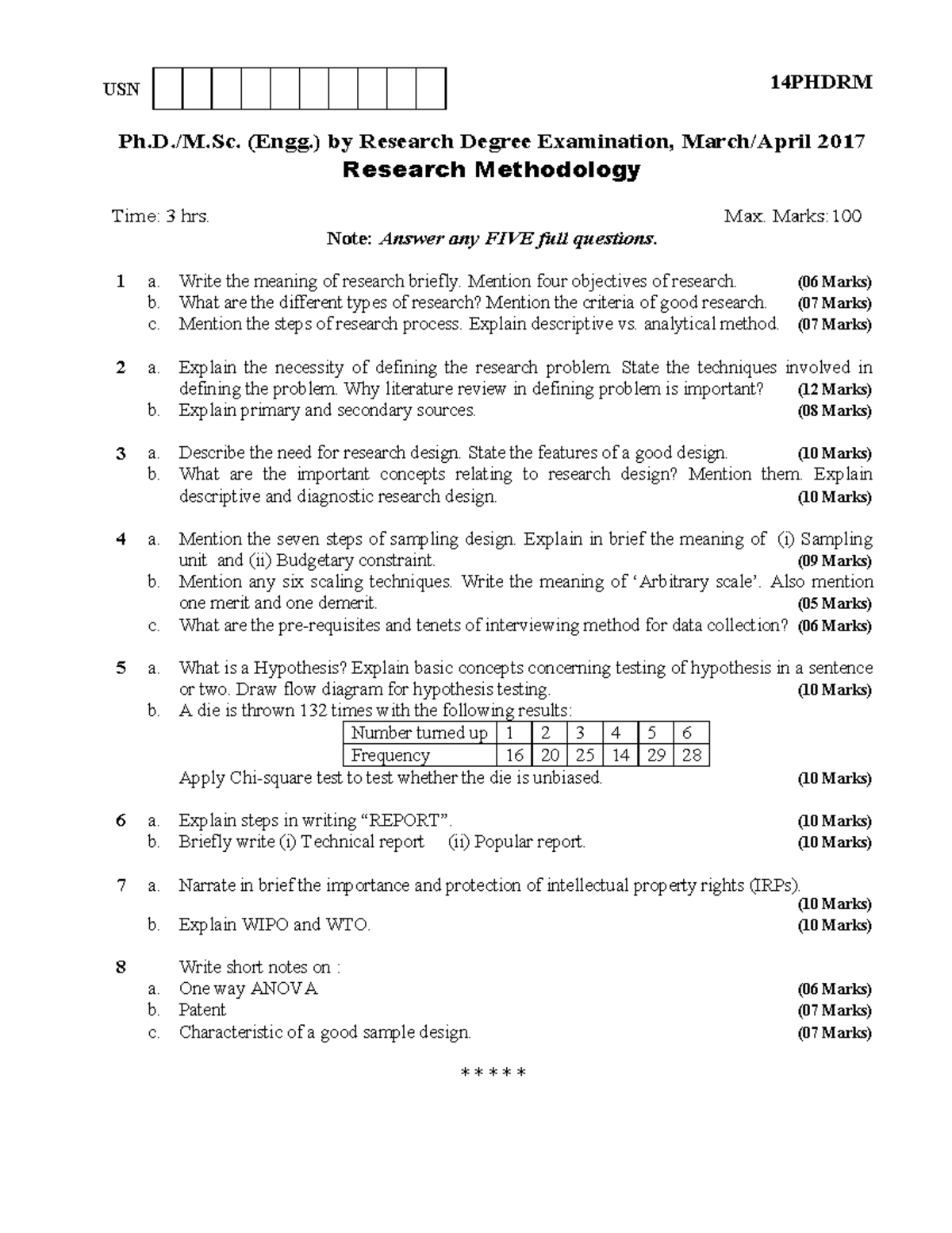 14PHDRM Engg. Research Methodology Exam QP 2017 - 3 hrs - Studocu