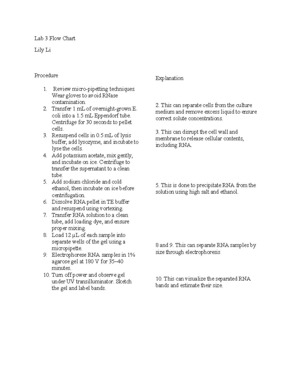 Lab 3: Flow Chart for RNA Extraction Procedure - Studocu