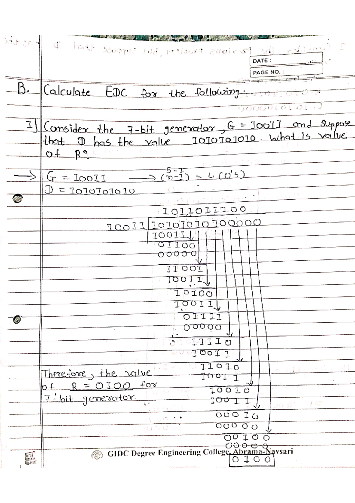 CN Assignment - Free - Beoggue od 2001058 DATE: PAGE NO.: B. Calculate ...