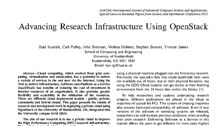 Advancing HPC Research Infrastructure with OpenStack (IJACSA) - Studocu