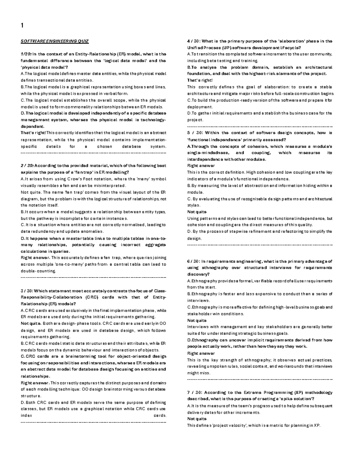 Software Engineering (SE) Quiz: Key Concepts and Models - Studocu