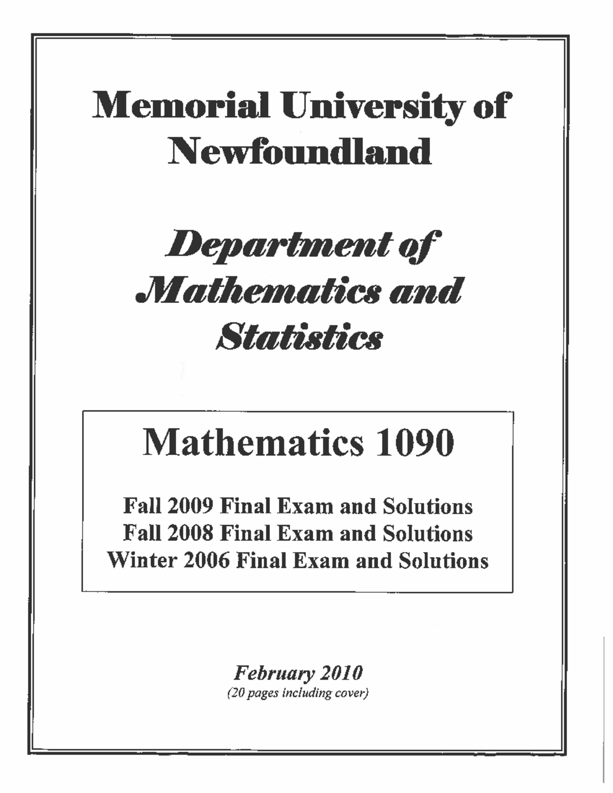 Math 1090 review - Math practice questions - Memorial University of ...