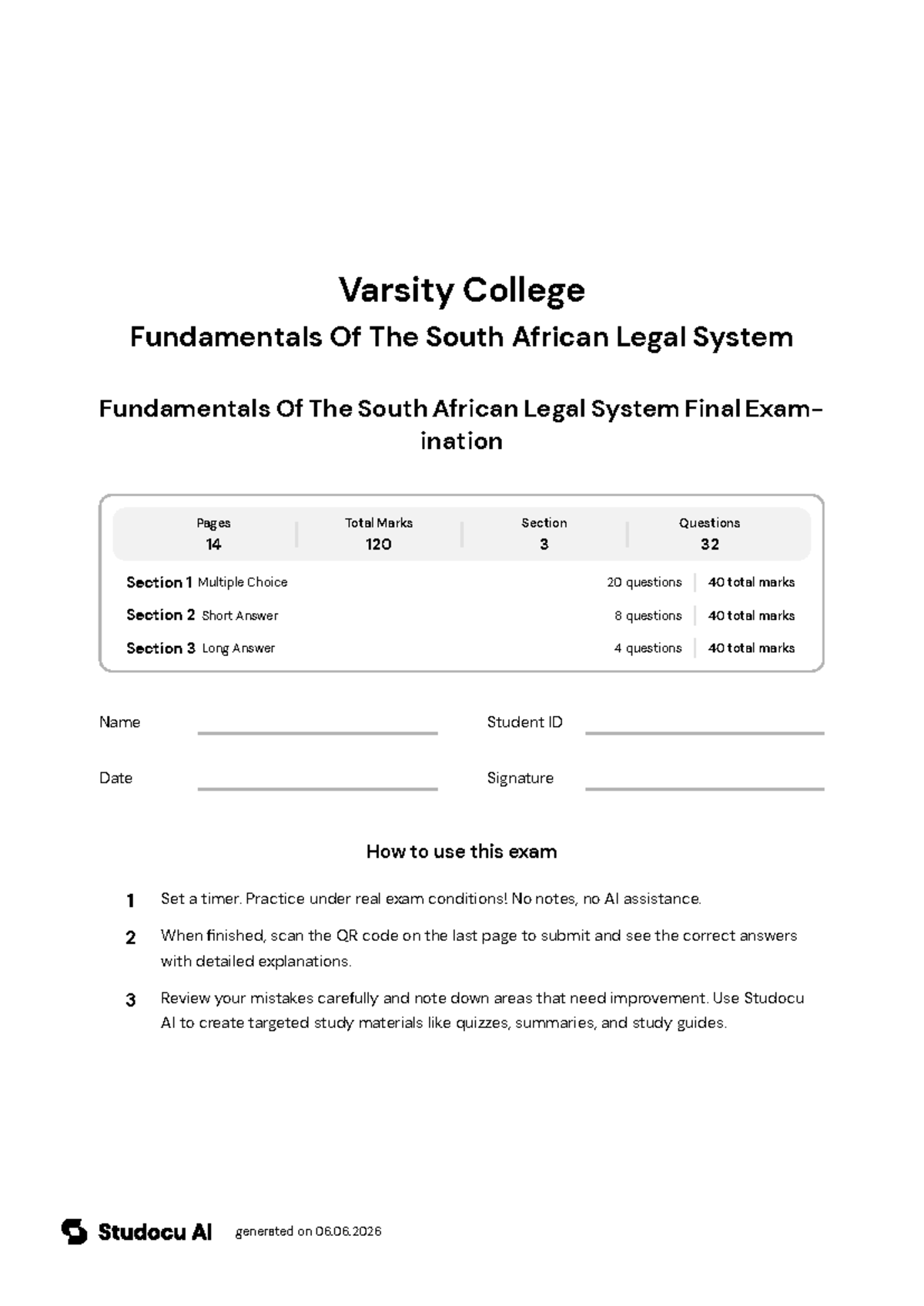 Fundamentals Of The South African Legal System Final Exam - Studocu