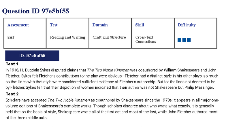 SAT Reading and Writing Assessment Test: Cross-Text Connections ...