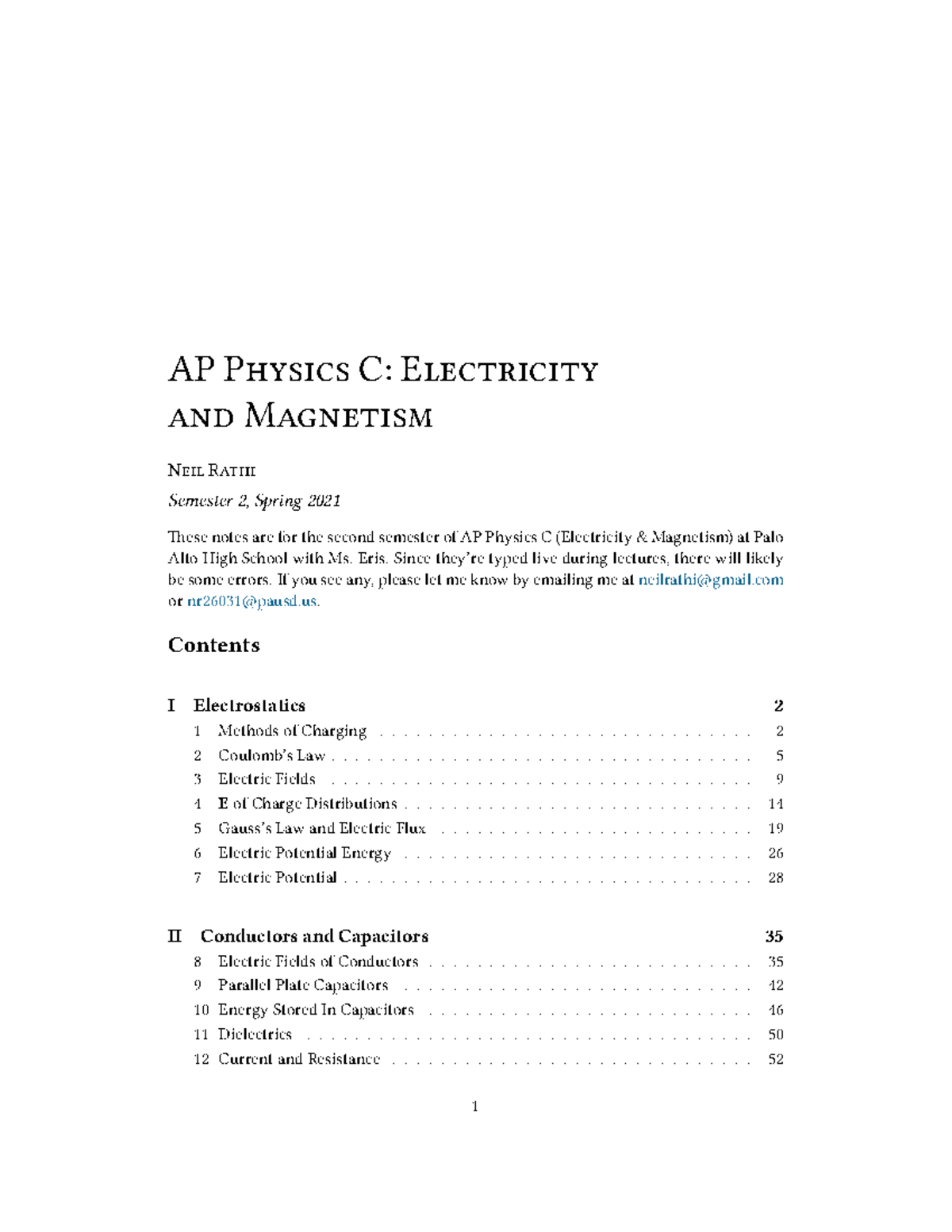 AP Physics C: Electricity & Magnetism Notes - Spring 2021 - Studocu