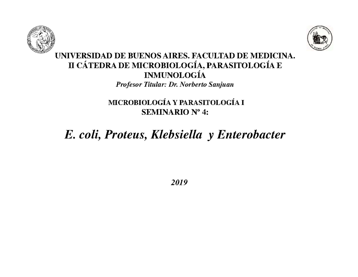 Seminario 4: E. coli, Proteus, Klebsiella y Enterobacter ...
