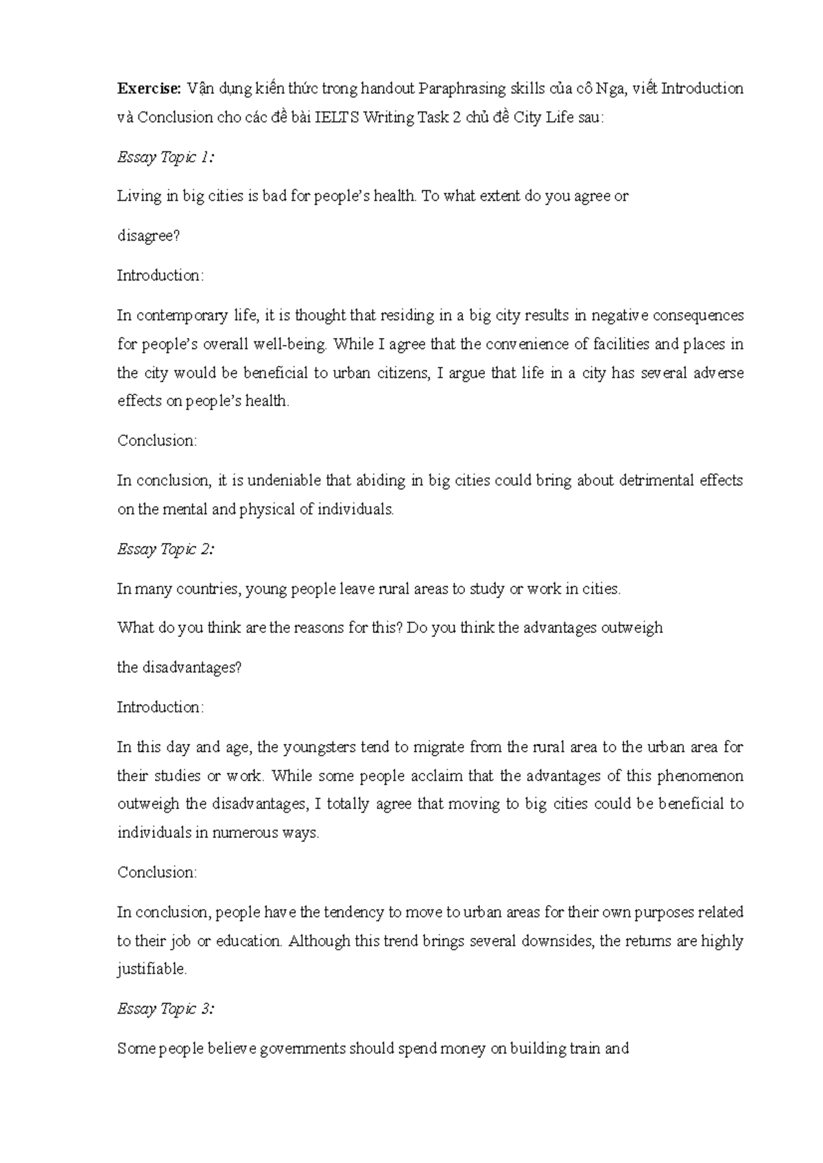 WRITING: IELTS Task 2 Essay Introductions & Conclusions - Studocu