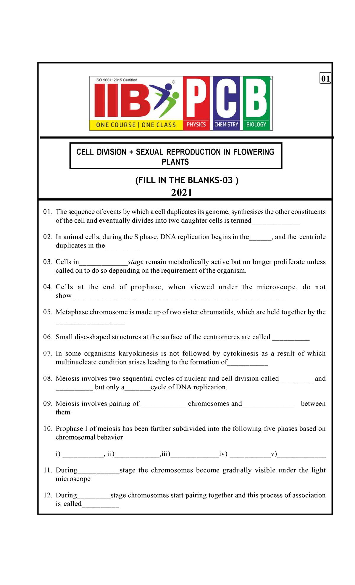 01 CELL DIVISION & SEXUAL REPRODUCTION IN FLOWERING PLANTS (2021) - Studocu
