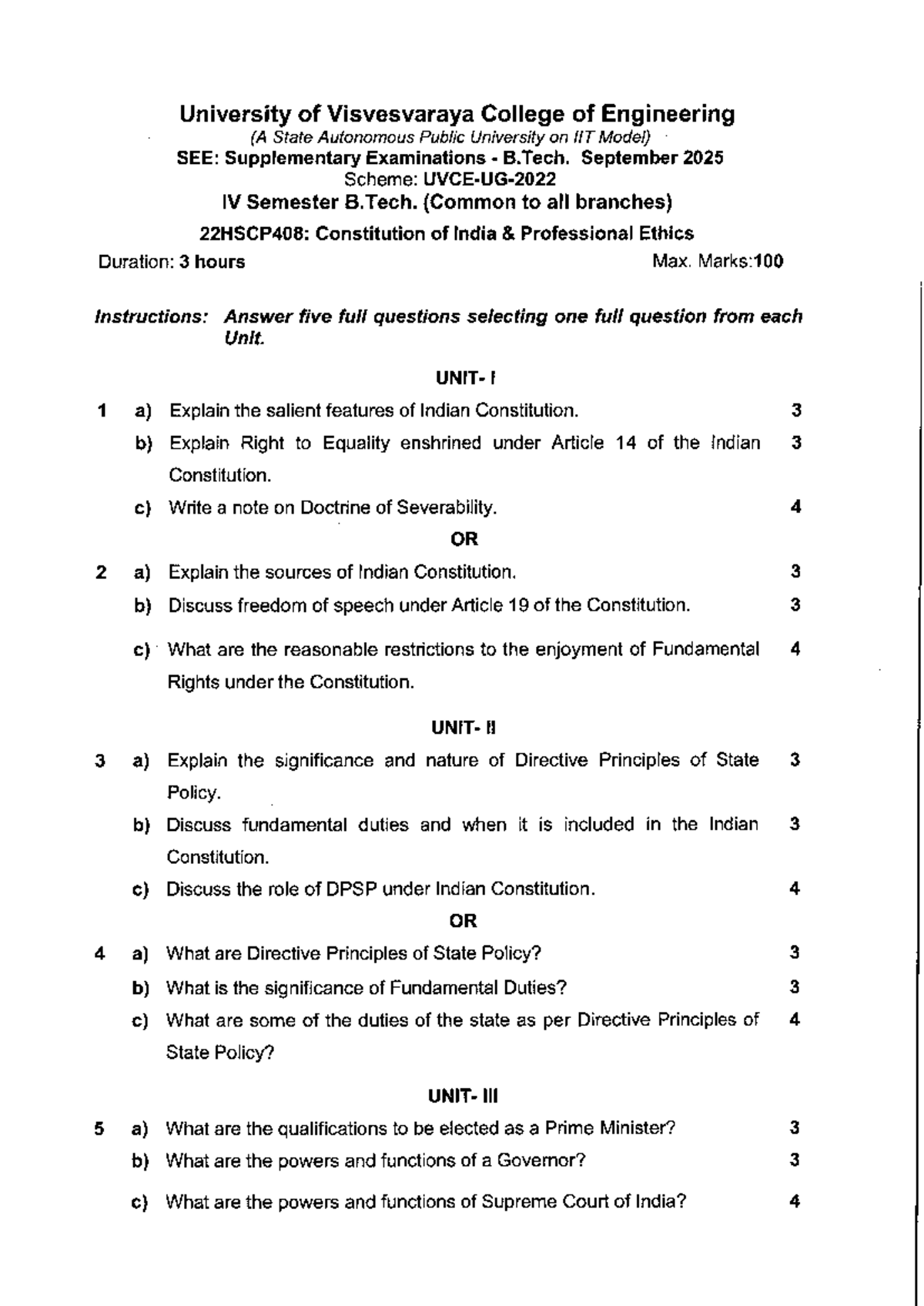 B.Tech 4th Sem: Constitution of India Supplementary Exam Notes - Studocu