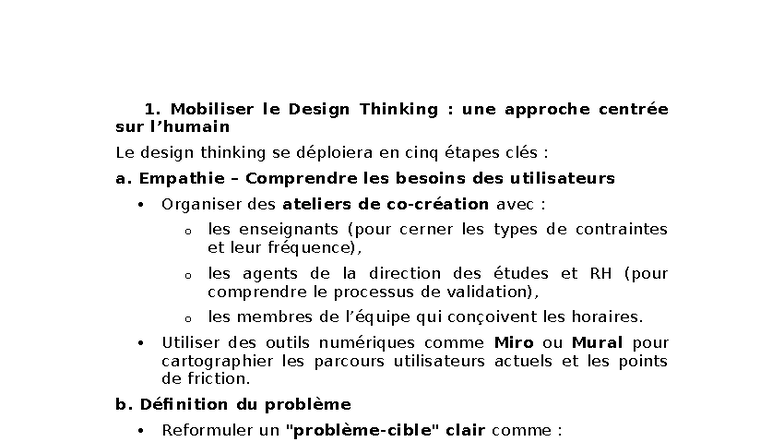 Brouillon de Design Thinking pour la Gestion des Horaires - EDU1033 ...