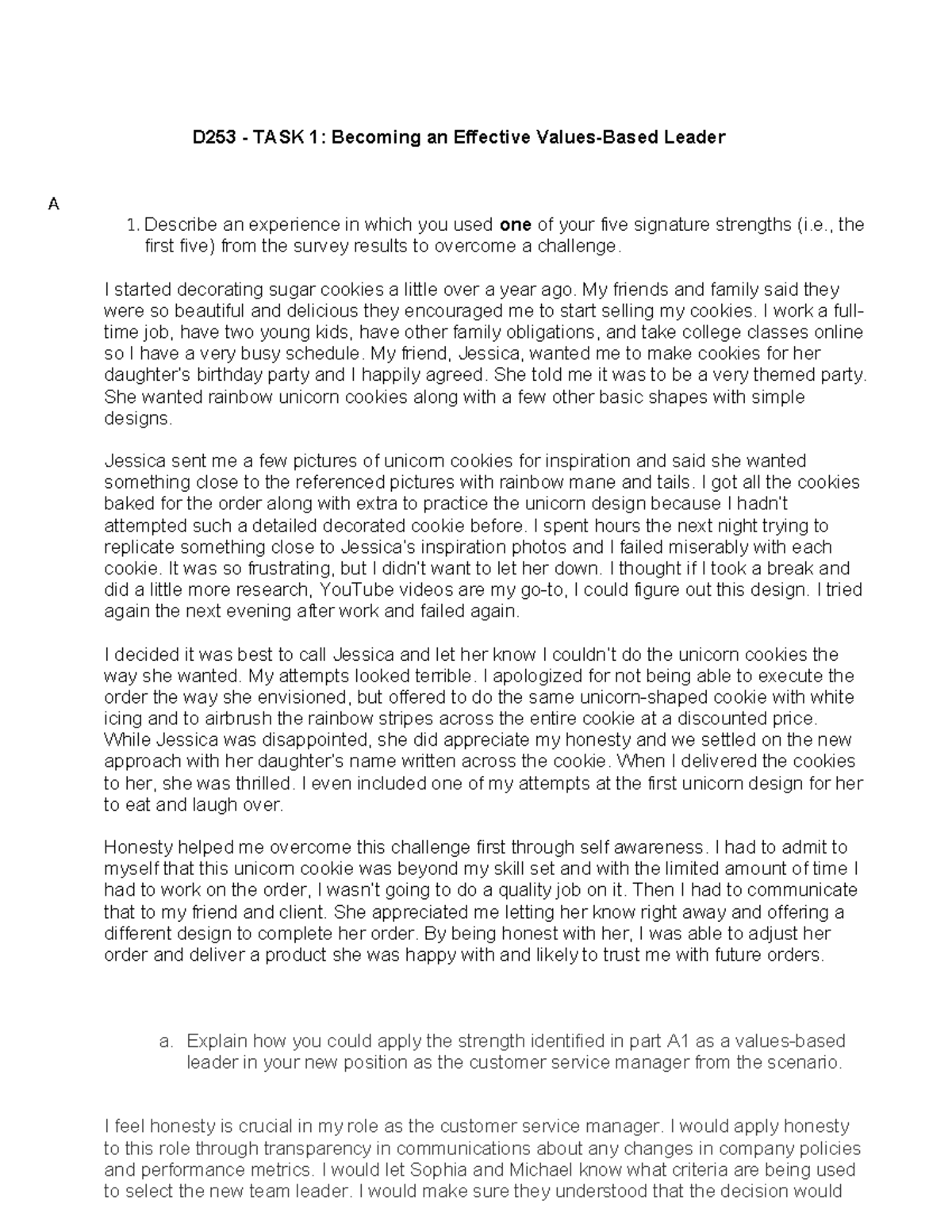 WGU D253 Task 1 - Task 1, passed first attempt. Don't overthink this assignment! Best advice ...