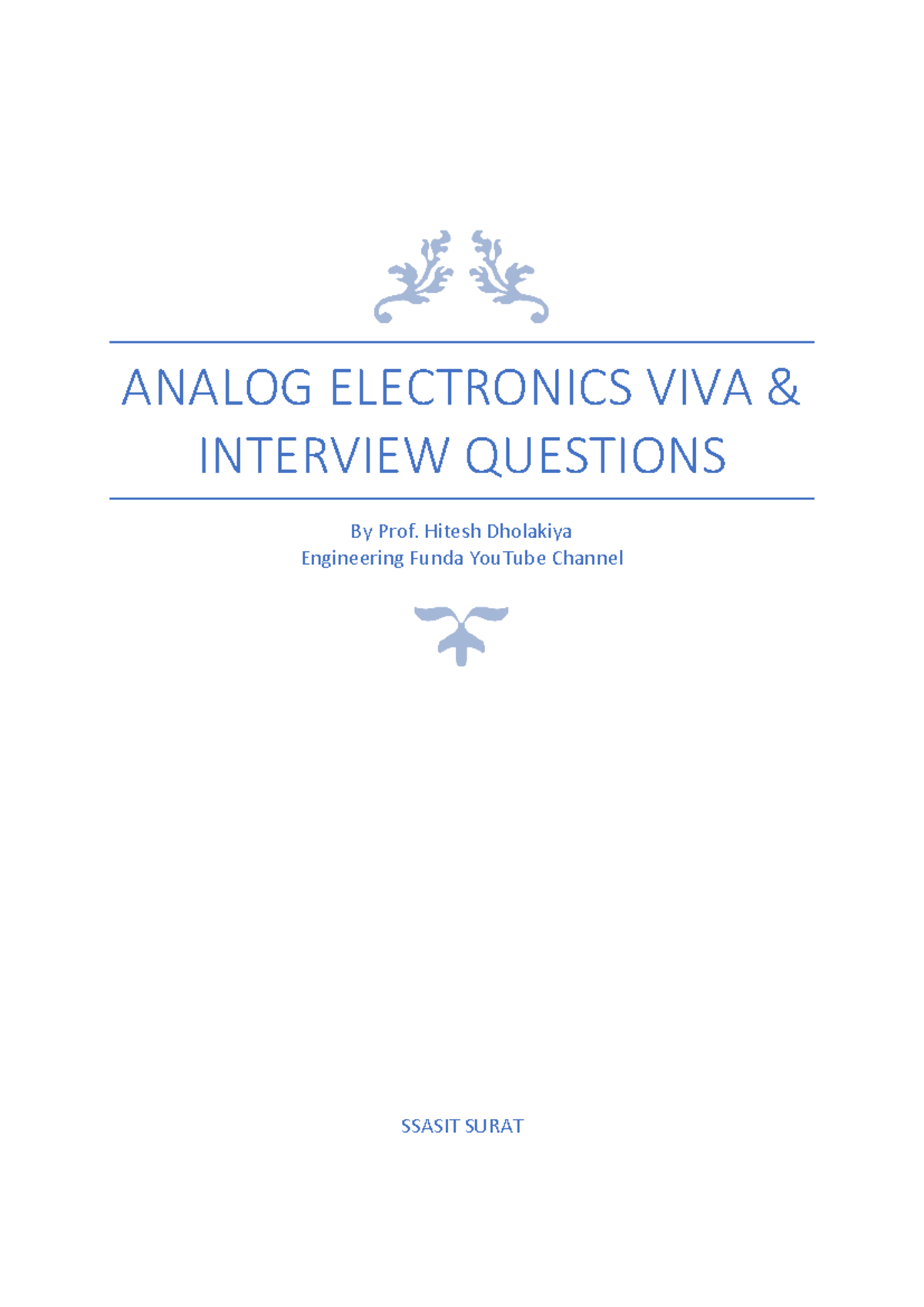 ANALOG ELECTRONICS VIVA INTERVIEW QUESTIONS - SSASIT SURAT - Studocu
