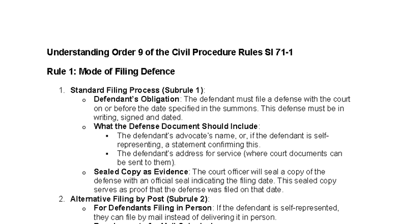 Understanding Order 9 of the Civil Procedure Rules SI 71: Filing ...