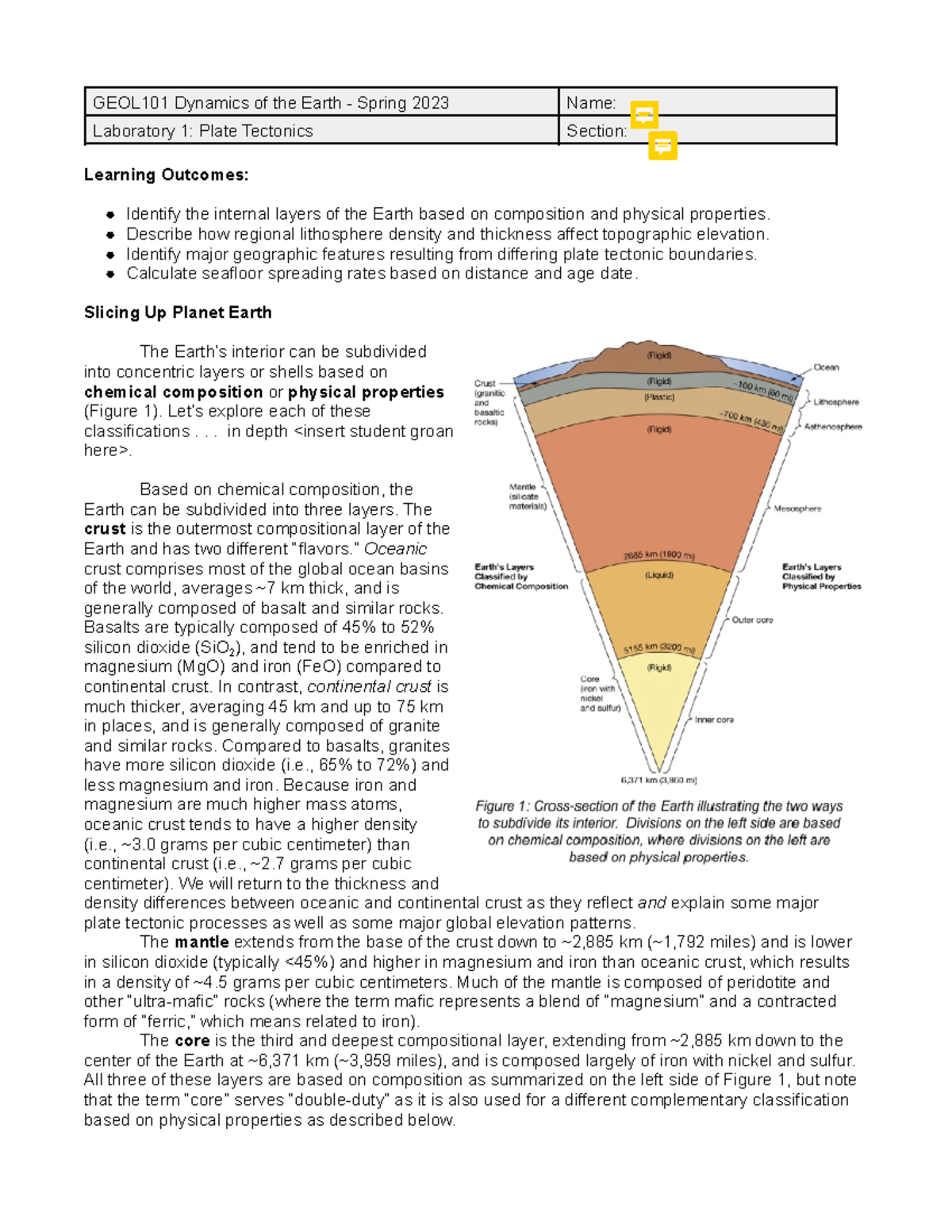 S23 - GEOL101 - Lab 1 - Understanding Plate Tectonics and Earth's ...