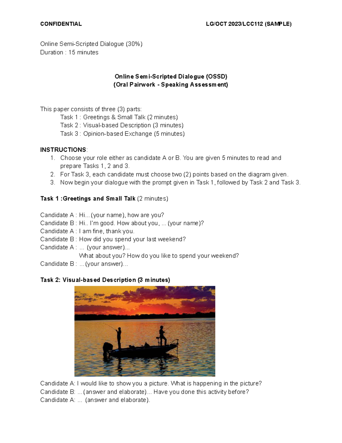 LCC112 (Fishing) Sample OSSD Oral Pairwork Assessment Guide - Studocu