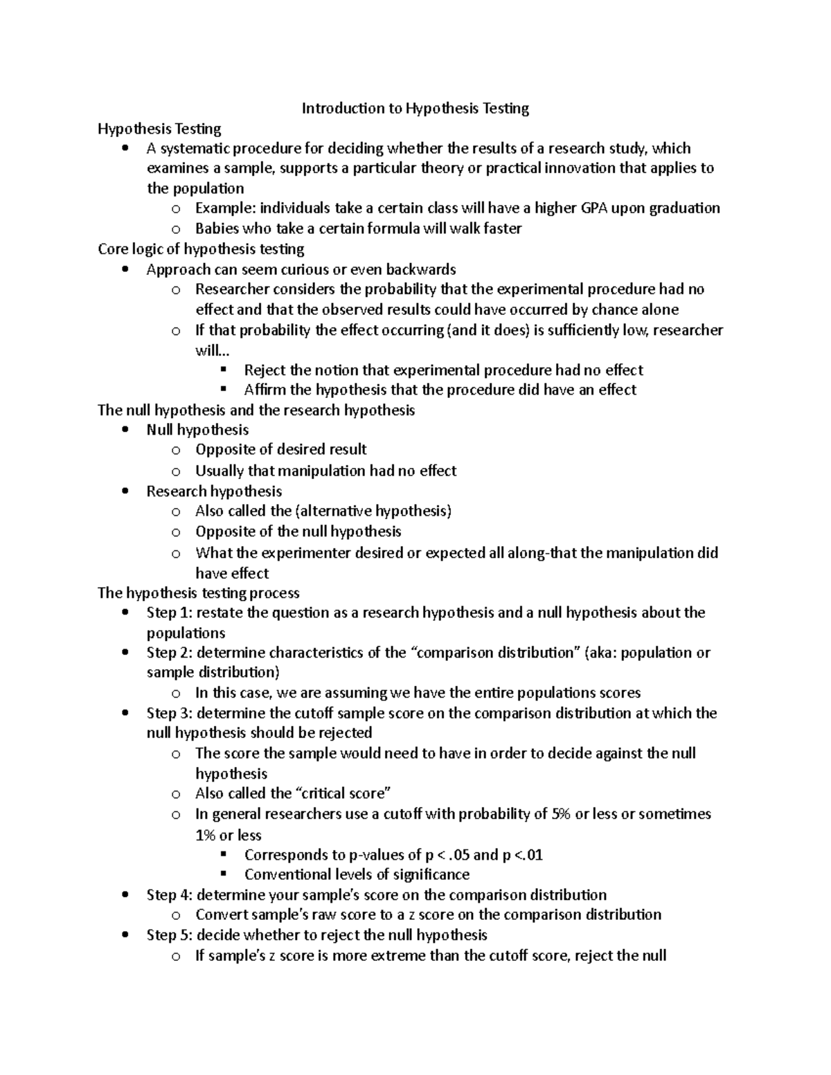 Ch 5 ppt - Lecture notes chapter five - Introduction to Hypothesis ...