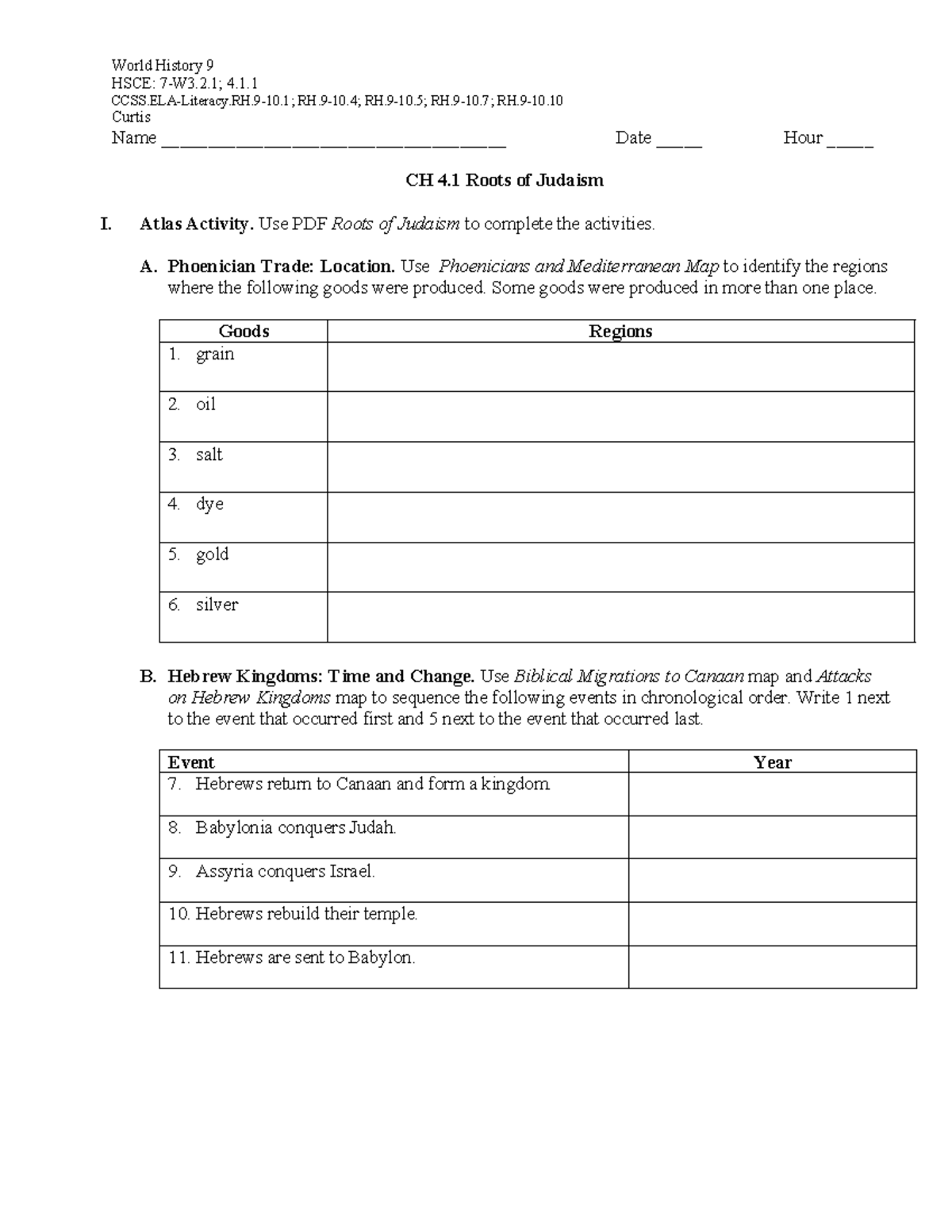 World History 9 HSCE: CH 4.1 Roots of Judaism Activities - Studocu