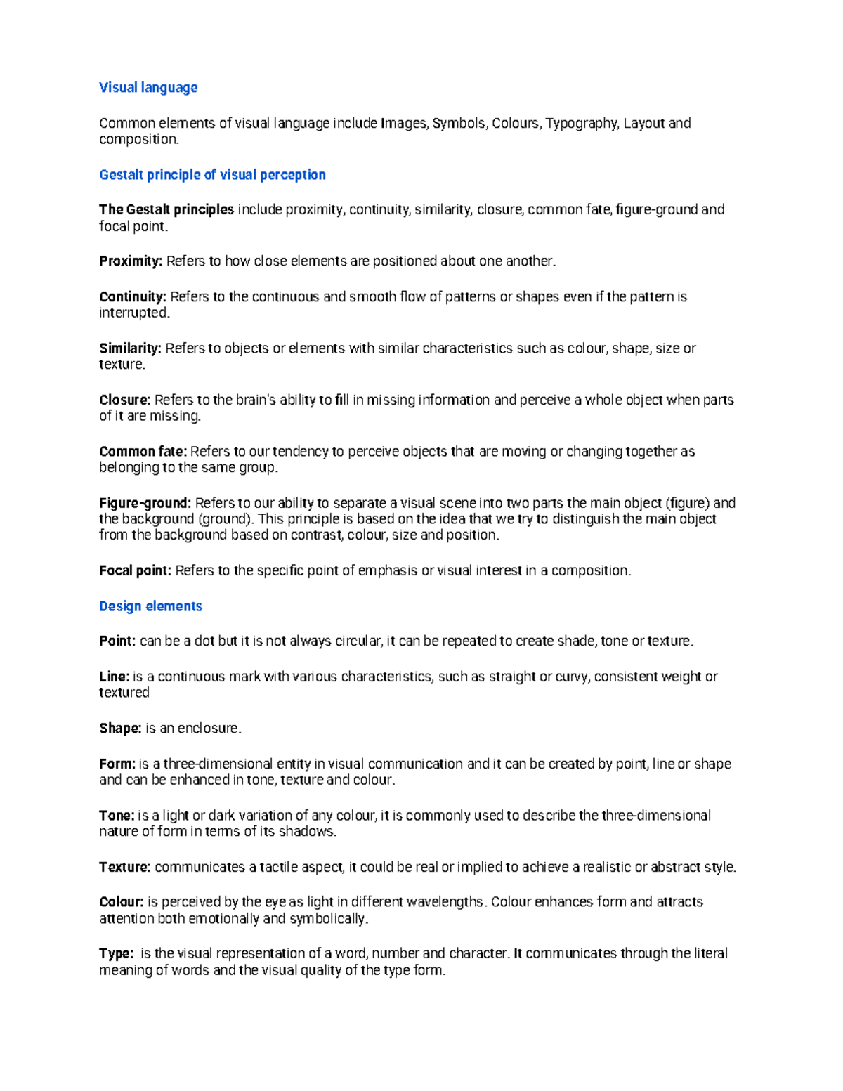 VCD - Visual Language and Design Principles Overview - Studocu