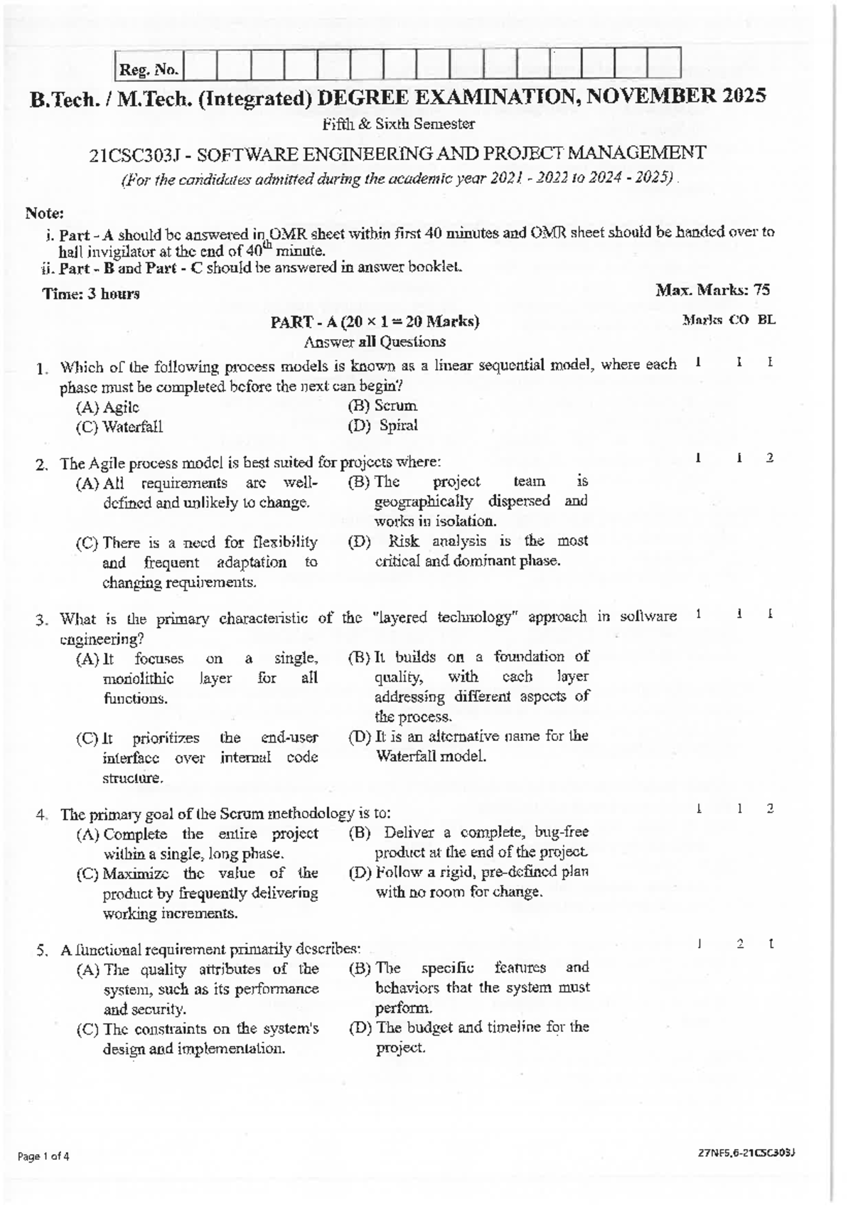 21CSC303J Software Engineering & Project Management Exam Guide - Studocu