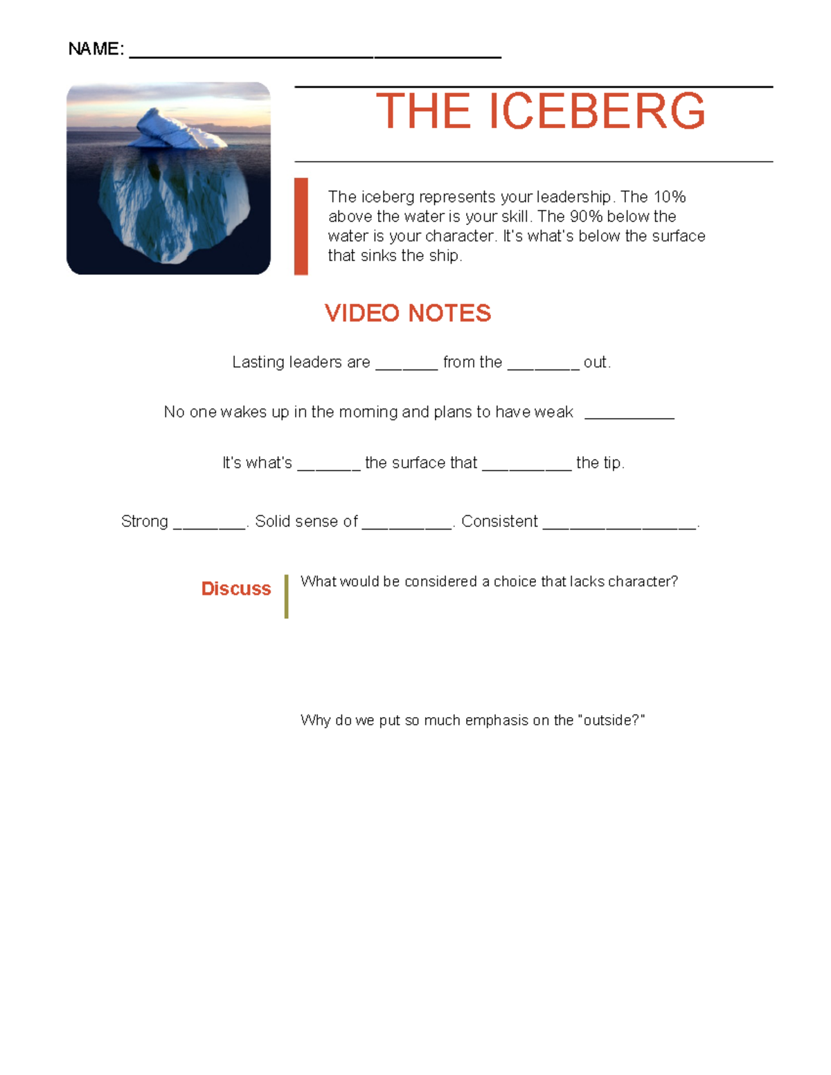 The Iceberg: Leadership Skills & Character Reflection Notes - Studocu