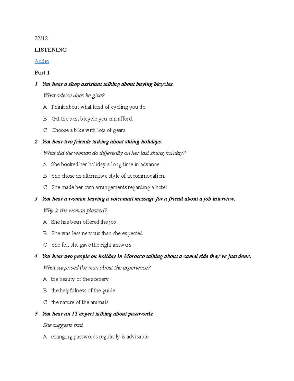 Review of UNIT 5 - Listening and Reading Exercises 2212 - Studocu