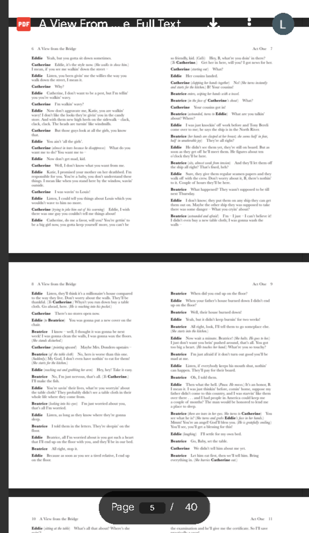 A View from the Bridge - Act One Full Text Analysis and Insights - Studocu