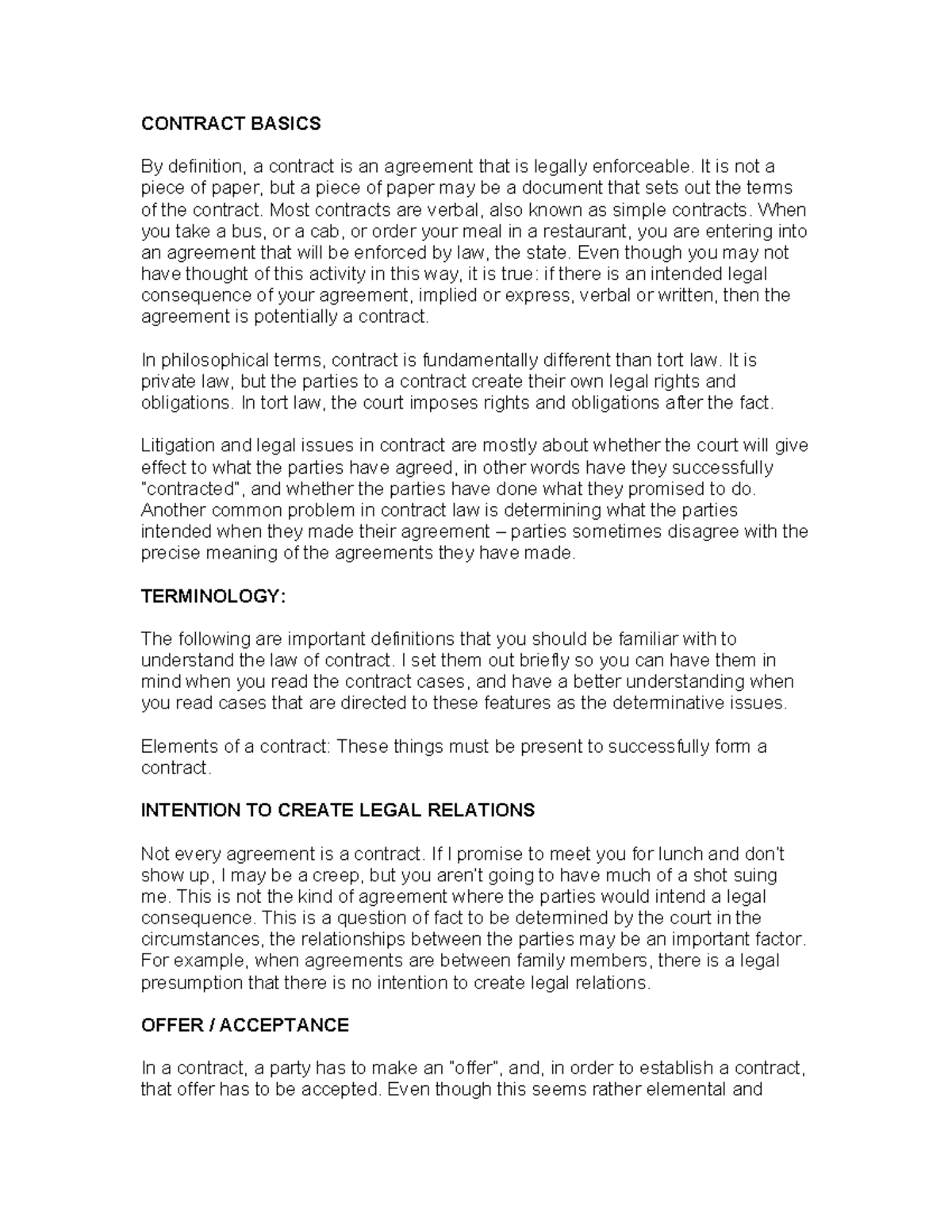 Contract Basics: Key Concepts and Terminology - Studocu