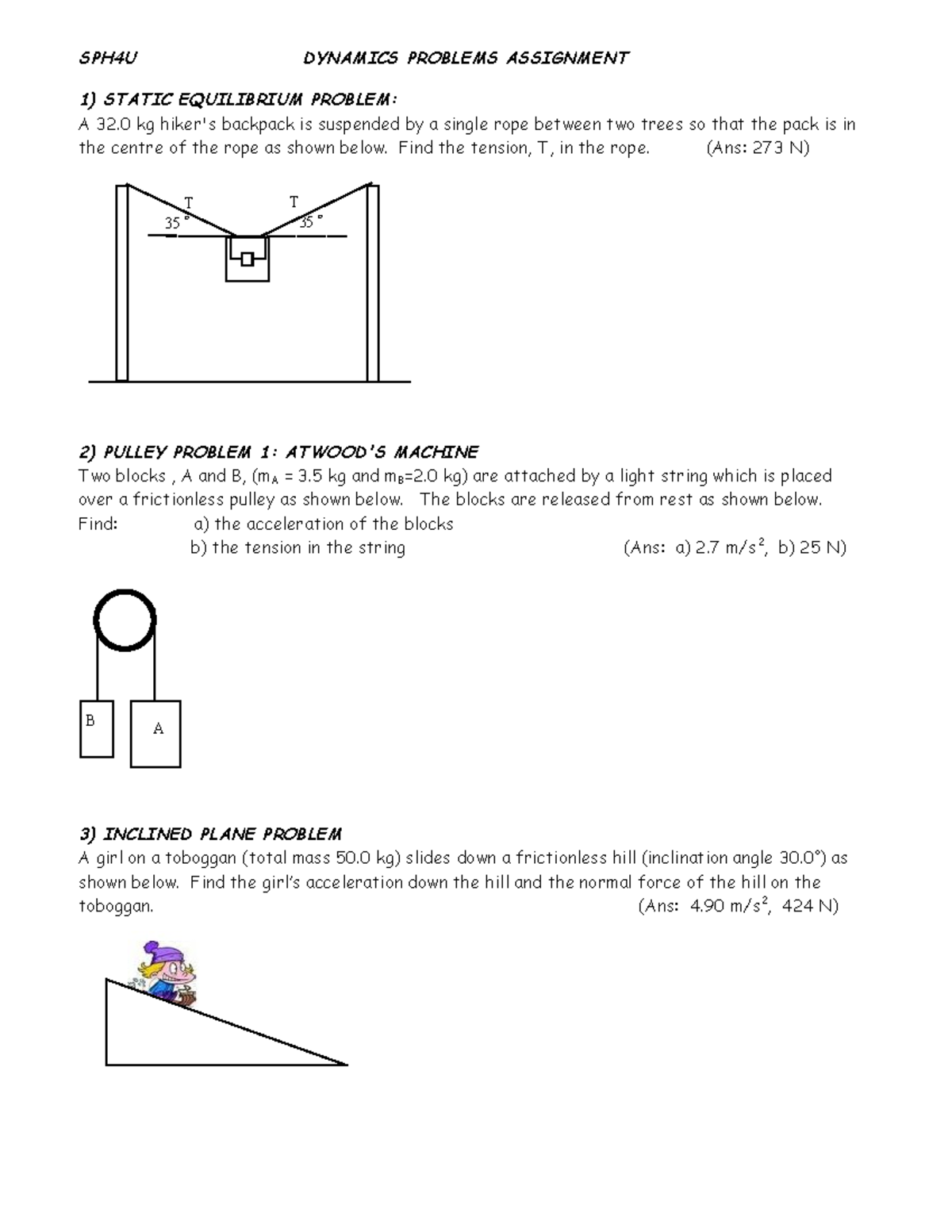 1. Static Dynamic Problem Set Assignment - SPH4U DYNAMICS PROBLEMS ASSIGNMENT 1) STATIC ...