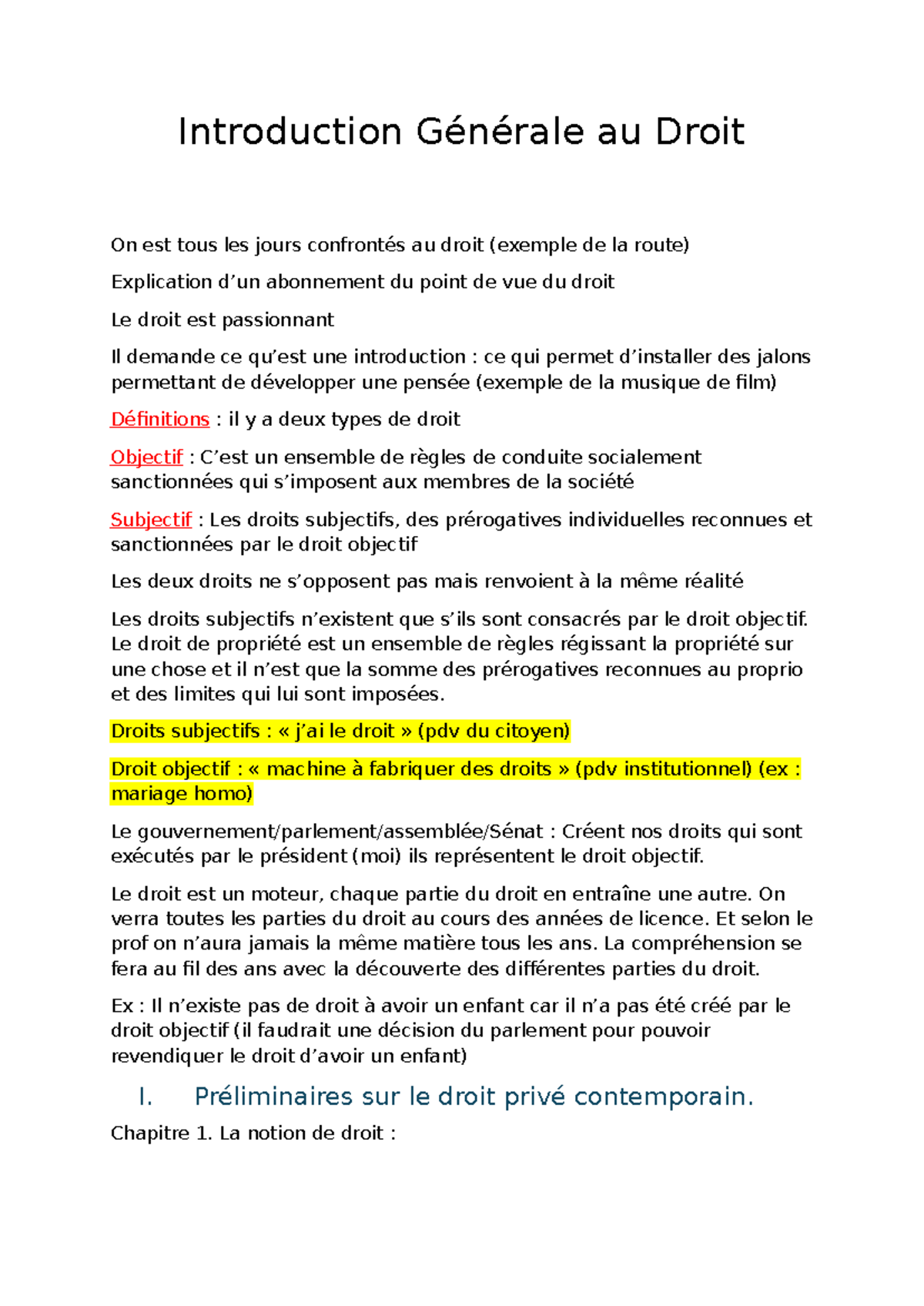 Cours Introduction au Droit : Concepts et Classifications Juridiques - Studocu